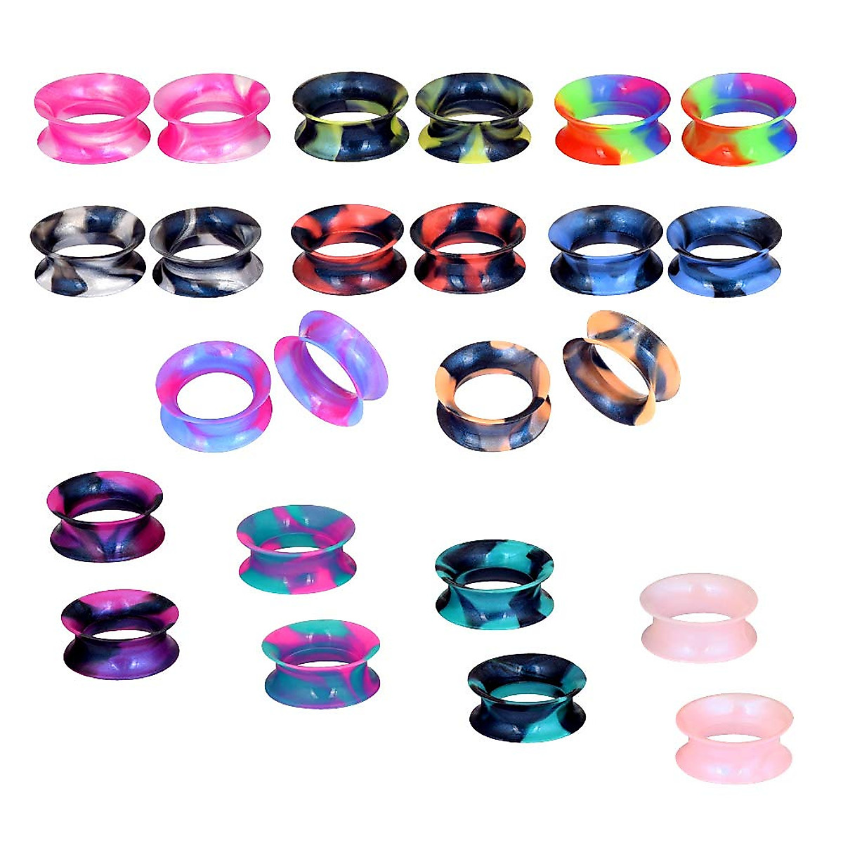 Stuppendux 24PCS Silicone Flexible Ear Tunnels Gauges Plugs Stretchers Expander Double Flared Flesh Tunnels Ear Piercing Jewelry 00G 10MM
