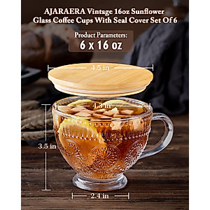 AJARAERA Glass Vintage Coffee Mugs Set of 6,16oz Glass Mugs, Clear Coffee Cups, Water Glasses, Drinking Glasses, Vintage Glass Coffee Mug Set for Holiday, Aesthetic Gift for Family