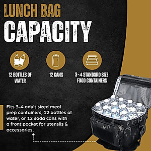 HSD 10mm Thick Insulated Adult Lunch Bag - Leak Proof for Hot & Cold Temperature - Tactical Style Easy To Clean, Durable & Water-Resistant - Sturdy Handle, Shoulder Strap, & Pockets - Men & Women