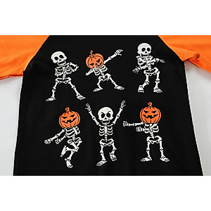 Boys Girls Halloween Shirt Glow-in-The Dark Dancing Skeletons Dance Challenge Kids Halloween Outfit Long Sleeve Pumpkin T-Shirts Size 8 Years