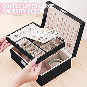 wudianbanCC Jewelry Organizer Box for Women Girls,Large Capacity,PU Leather Organizer Holder Boxes with Lock,2 Layers Removable Display Storage Travel Case for Women Girls Wife Ideal Gift(Black)