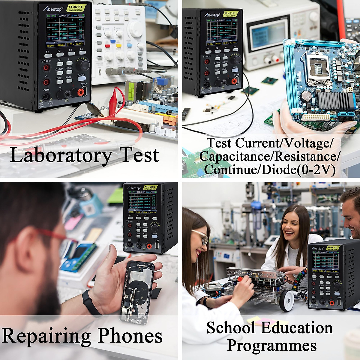 2 in 1 DC Power Supply Multimeter 60V/ 10A Benchtop Power Supply Multiple Protections 2.8" LCD USB Charging (60V/10A/300W/ATM6301)
