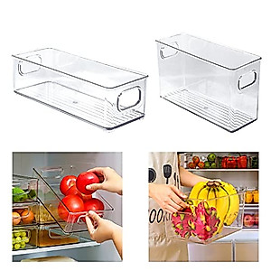 MagiDeal Clear Pantry Organizer Bins Household Plastic Food Storage Basket with Cutout Handles for Kitchen, Cabinets, Refrigerator, Freezer, Bedrooms, Bathroom, Shallow