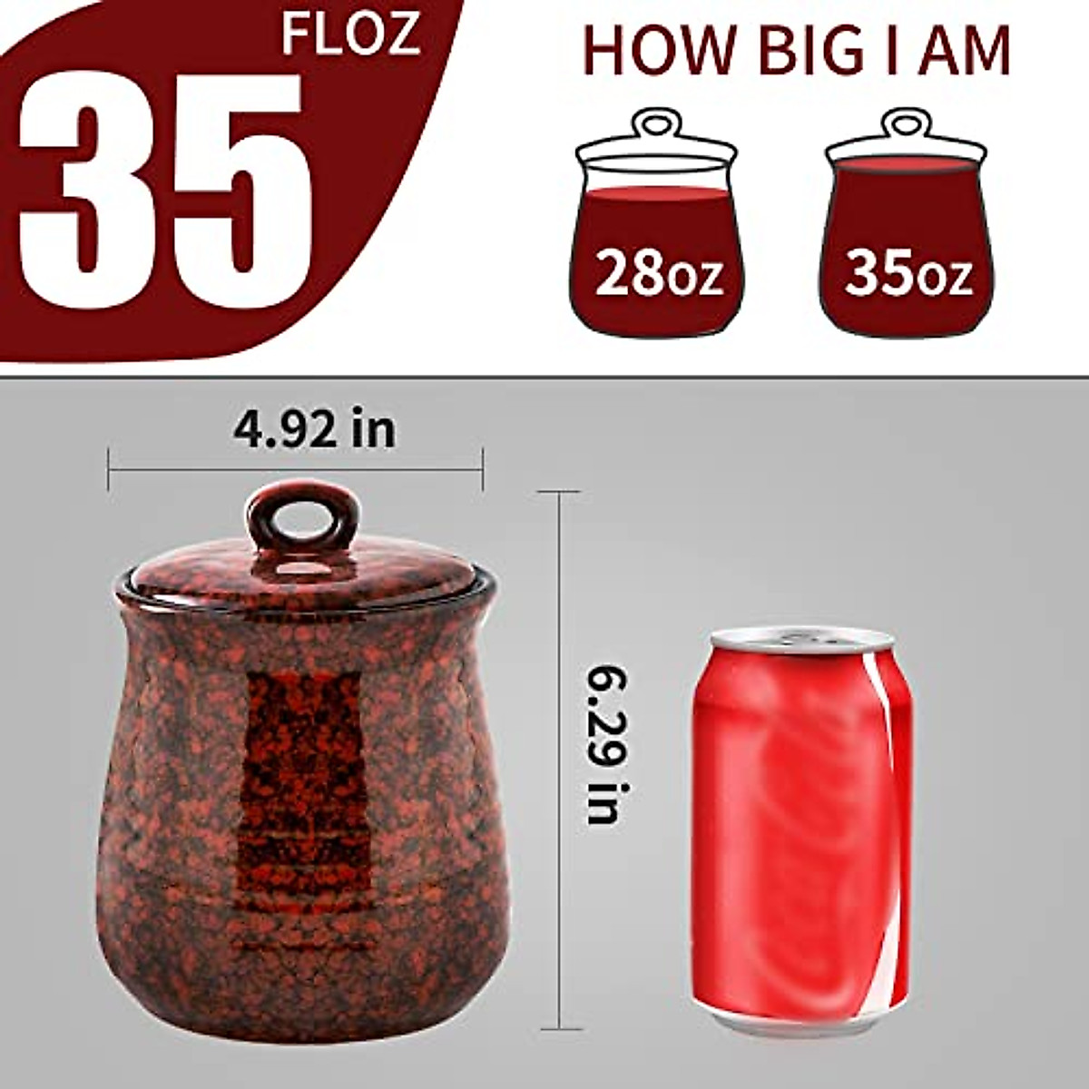 Hasense Ceramic Food Storage Jar, Coffee Canister with Lid, Cookie Candy Jar for Kitchen and Home, Serving for Dog Treat Sugar Loose Tea Flour Coffee Beans Rice Snack Storage 35 OZ Red