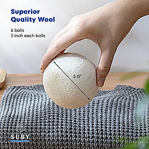 Wool Dryer Balls - Reusable Large Wool Laundry Balls for Dryer | Natural Fabric Softener, Saves Drying Time, Reduces Static and Wrinkles | Wool Balls for Dryer Replaces Dryer Sheets, Pack of 6