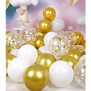 Metallic Shiny Gold and White Balloons 10 Inch White Gold Confetti Balloons 12 Inch 68PCS Latex Helium Chrome Party Decoration Balloon Set