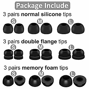 9 Pairs Ear Tips Set Compatible with Beats Fit Pro, Memory Foam Double Flange and Normal Silicone Tips S/M/L Replacement Noise Isolation Fit in Case Eartips for Beat Fit Pro - Black