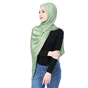 PeacePray Premium Silky Glossy Hijab for Women, Crepe Crinkle Muslim Head Scarf, Graceful Feminine Charm, Mint Green