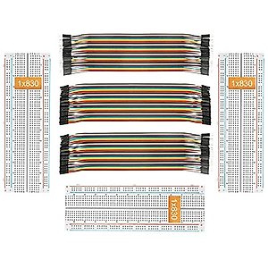 DEYUE 3 Set Standard Jumper Wires Plus 3 Set of Solderless Prototype Breadboard 830 tie Points Breadboard | 3 Set of M/F, M/M, F/F - Each 40pin Electronic Jumpers Wire