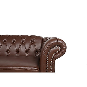 LEVNARY Chesterfield Sofa, Classic Tufted Upholstered Leather Couch, Modern 3 Seater Couch Furniture with Tufted Back for Living Room Office (Dark Brown)