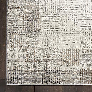 Nourison Elation Modern & Contemporary Ivory Grey 6' x 9' Area-Rug, Easy-Cleaning, Non Shedding, Bed Room, Living Room, Dining Room, Kitchen (6x9)