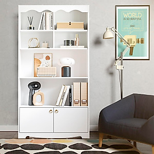 GarveeHome Bookshelf, 5 Tier Open Bookcase and Bookshelf, Modern Bookcase with Doors, Wood Bookcase Storage Organizer Shelf, 63 in Tall Display Storage Shelves for Bedroom Living Room Office, White