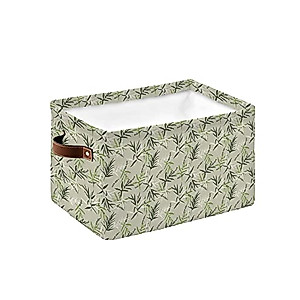 Beige Bamboo Storage Bins 1 Pack, Large Waterproof Storage Baskets for Shelves Closet, Watercolor Vintage Spring Botanical Storage Basket Foldable Storage Box Cube Storage Organizer with Handles