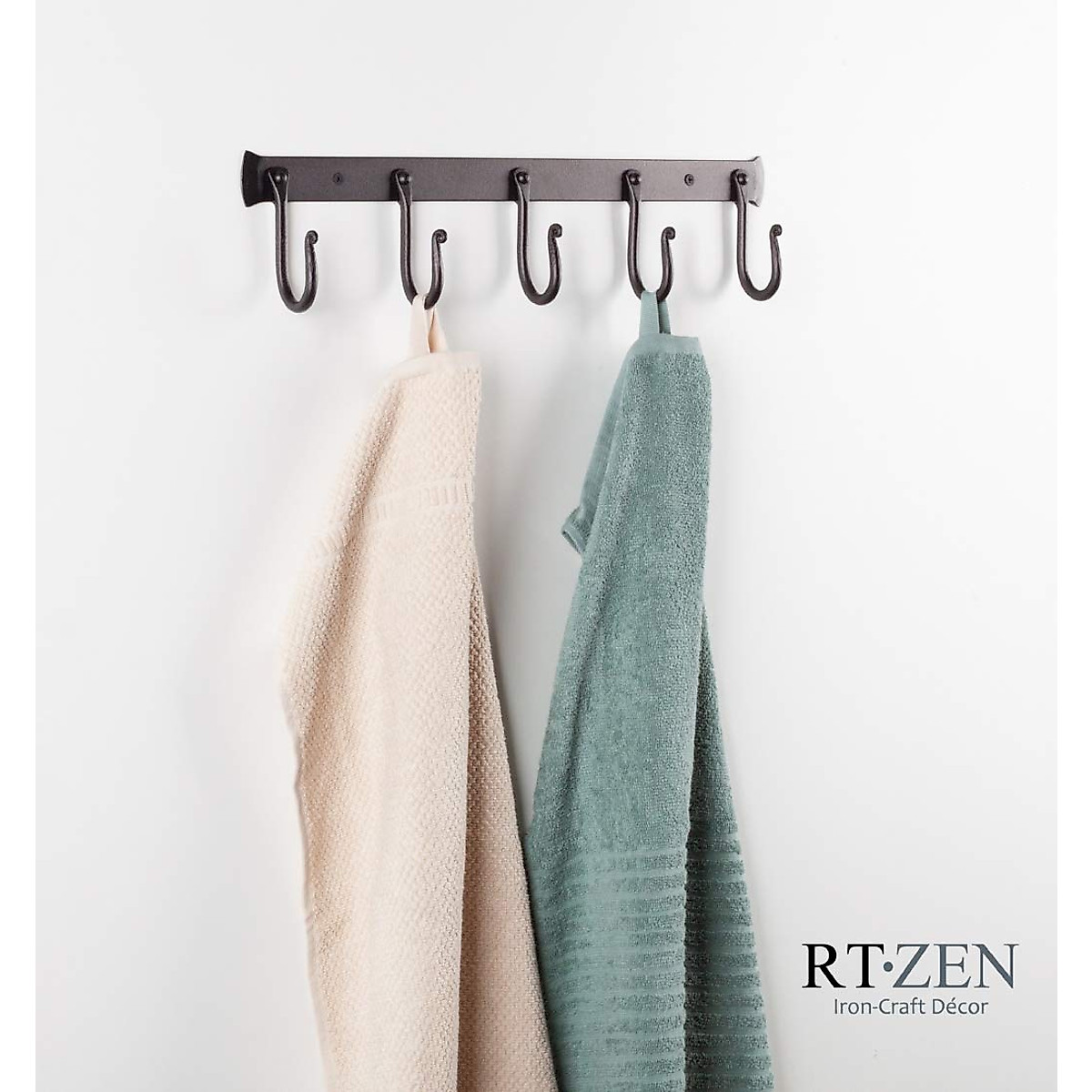 RTZEN Wall Hooks for Hanging - 5 Hook Farmhouse Decor Coat Rack Wall Mount - Heavy Duty Hanging Towel Racks for Bathroom or Purse Hanger Hat Organizer - Stylish Hooks for Hanging Coats