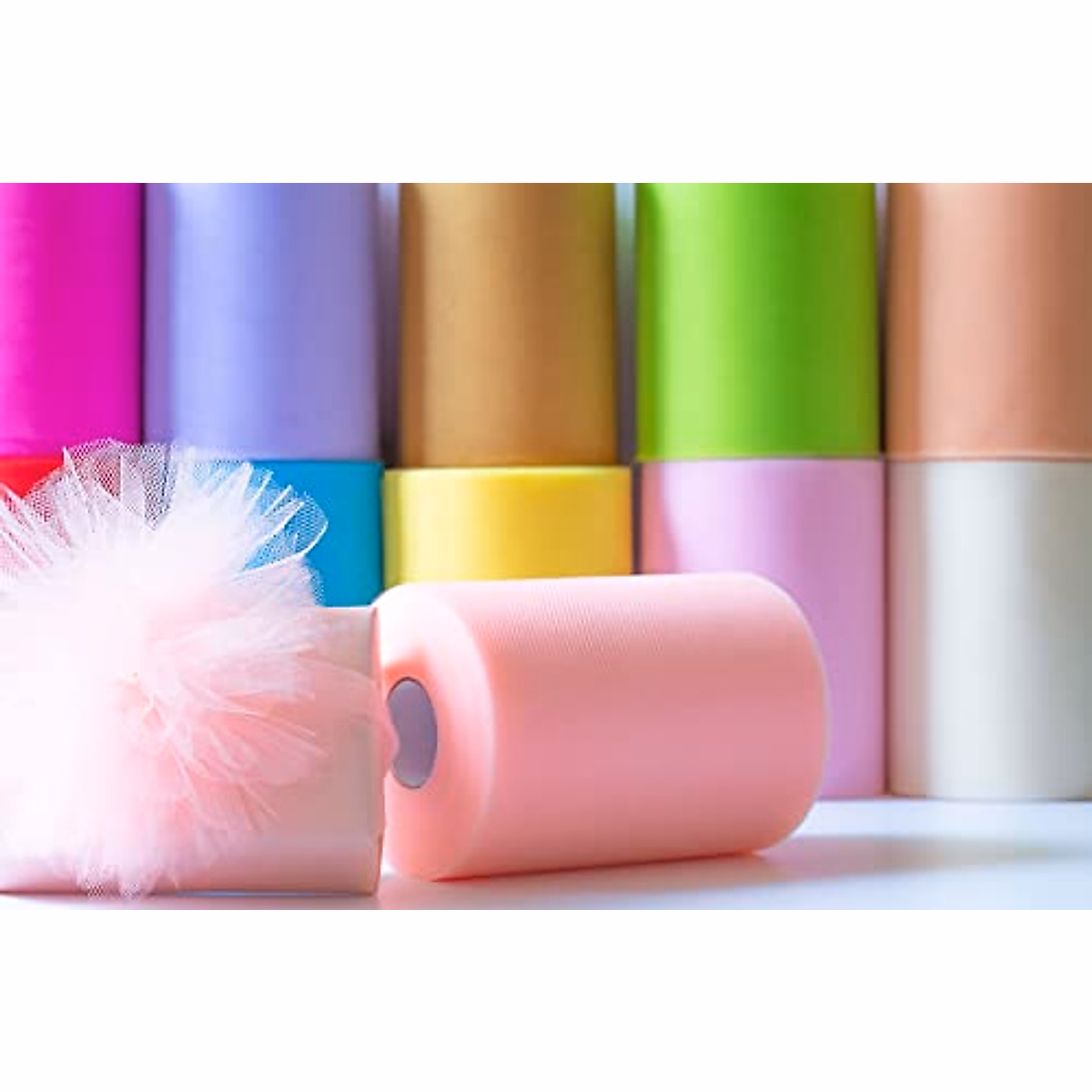 Joycrosso Tulle Fabric Rolls 6 Inch 100 Yards (300 feet) Organza Tulle Polyester Netting Spool for Wedding Decorations Gift Baby Shower Crafts DIY Tutu Skirt-Soft & Drape (Fuchsia)