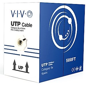 VIVO Black 500ft Bulk Cat5e, CCA Ethernet Cable, UTP Pull Box, Cat-5e Wire, Waterproof, Outdoor, Direct Burial CABLE-V011