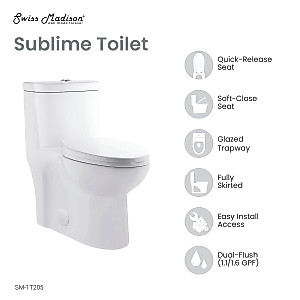 Swiss Madison Well Made Forever SM-1T205 Sublime One Piece Elongated Toilet Dual Flush 0.8/1.28 gpf, Glossy White