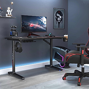 DESIGNA Computer Desk Racing Style, 47 inch Gaming Desk, Writing Home Office Desk with Free Mouse Pad, USB Handle Rack, Cup Holder & Headphone Hook, Black
