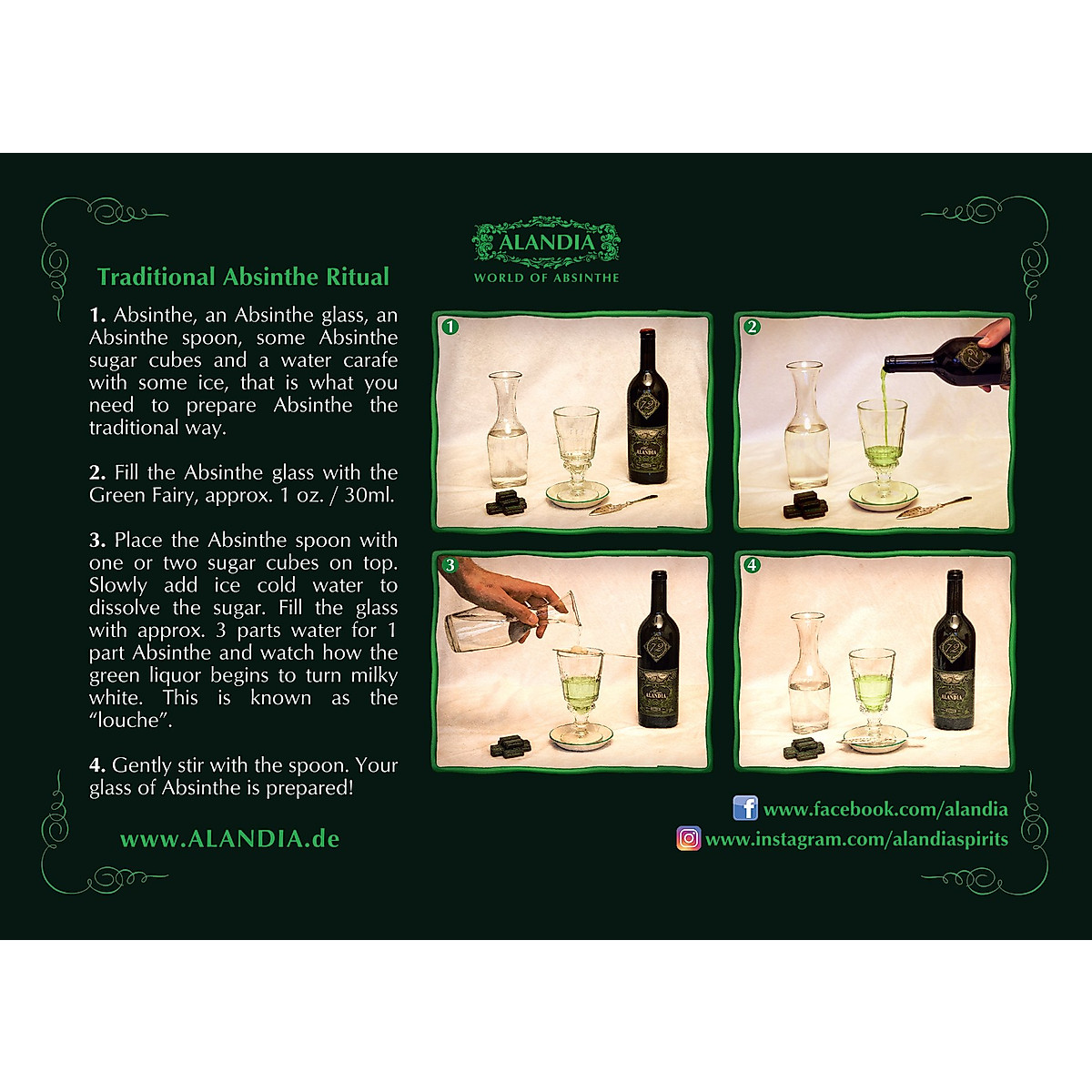 ALANDIA Original Absinthe Glasses Set of 4 | With Reservoir | Mouthblown Glass (not pressed)