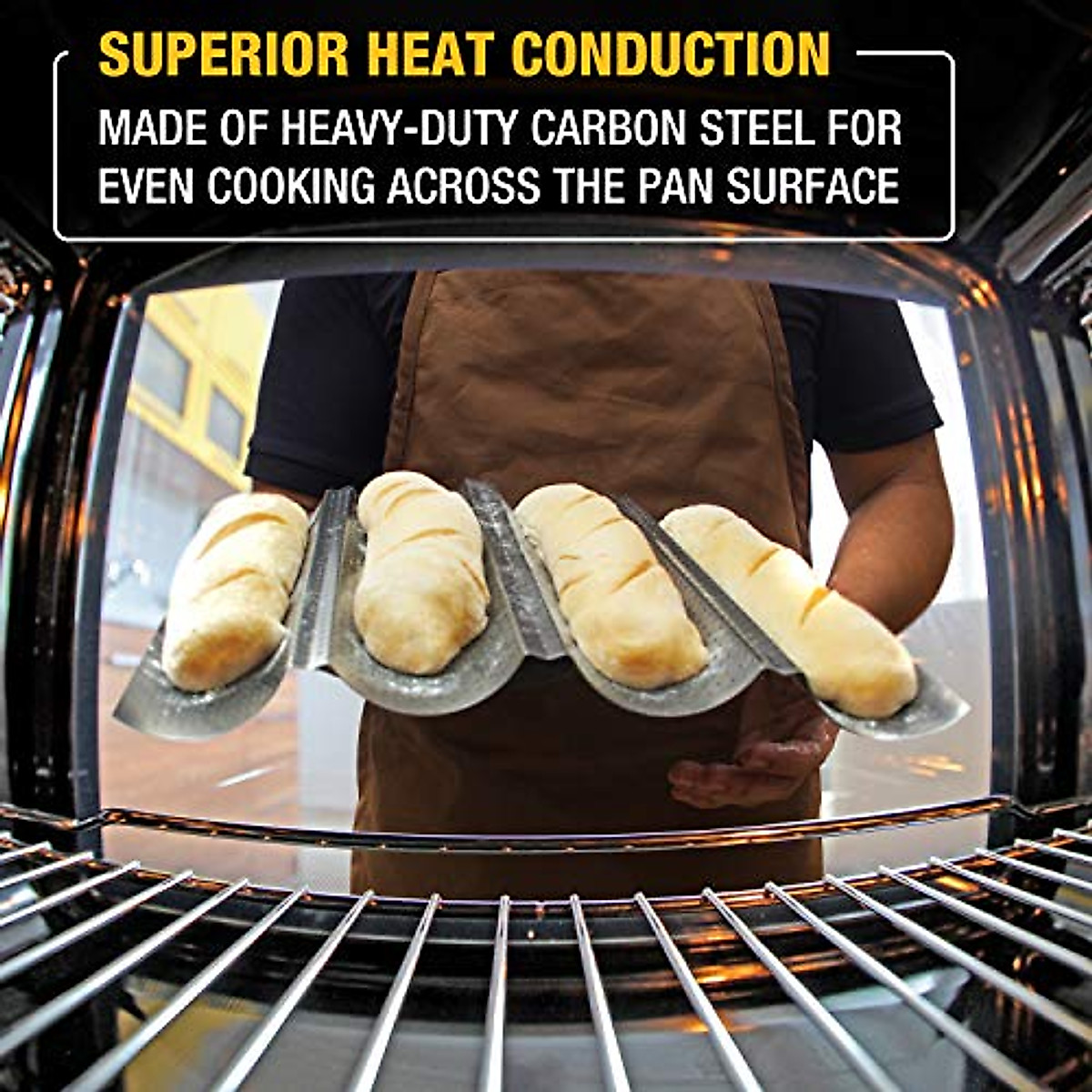 Eparé Baguette Pan for Baking - 15" x 6.5" Nonstick Bread Pans for Homemade Bread - Long Italian Bread Pan & French Bread Baker's Tray - Baquette Baking Pan Tool (US Company)