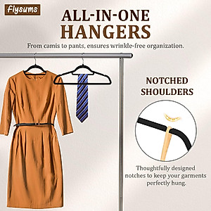 Flysums Velvet Hangers 50 Pack and 10 Clear Clothes Hangers, Heavy Duty Non-Slip Suit Clothes Felt Hangers, Space Saving Keeping Closet Organized,Black