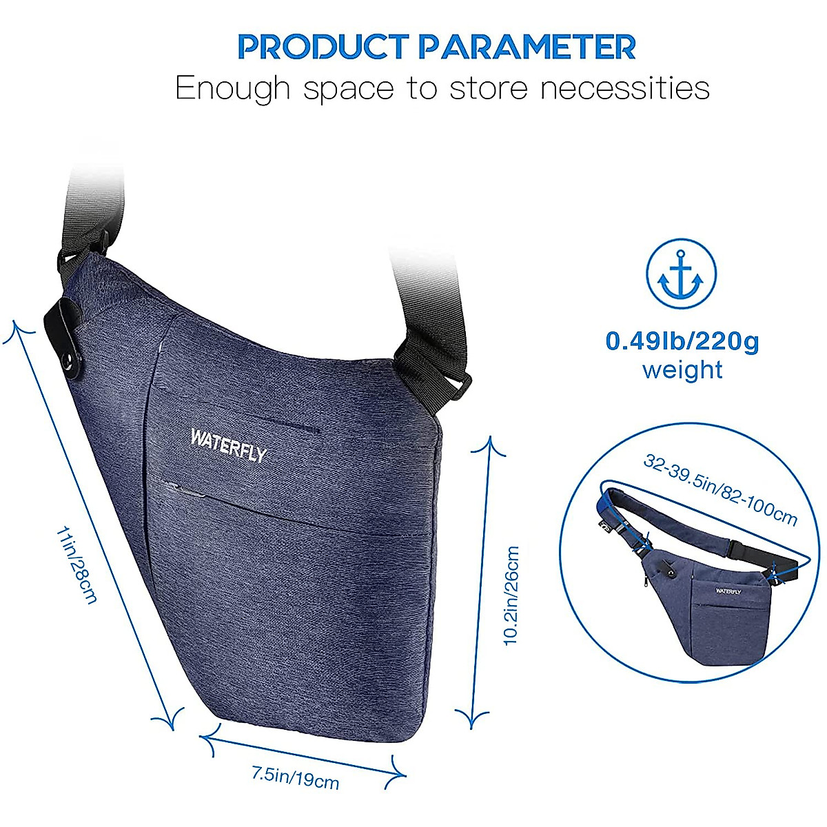 WATERFLY Sling Crossbody Chest Bag: Slim Anti-Theft Cross Body Bag Over Shoulder Backpack Stealth Side Pack Man Woman