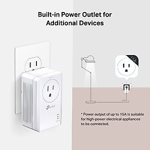 TP-Link AV1000 Powerline Ethernet Adapter(TL-PA7017P KIT)- Gigabit Port, Plug and Play, Extra Power Socket for Additional Devices, Ideal for Smart TV, White