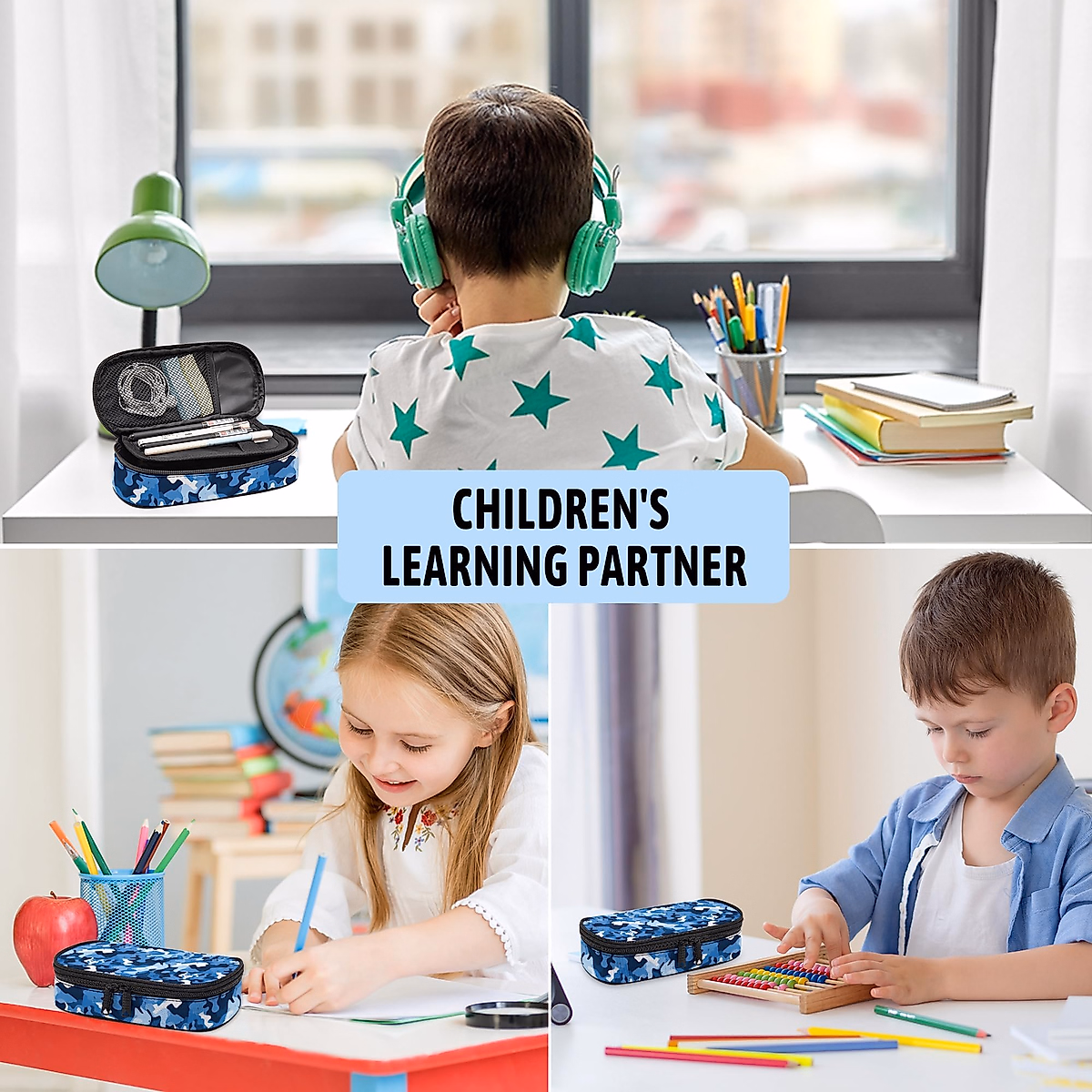 Scovotec Camo Pencil Case, Large Capacity Pen Pencil Case for Boys Girls Teen, Kids 3 Compartments Multifunction Pencil Box with Zipper Organizer, Pencil Pouch for School Students