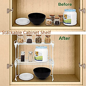 Product Image iPEGTOP 2 Pack Large Cabinet Storage Shelf Rack & 2 Pack Stackable Cabinet Shelf Organizers