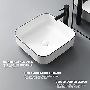 Tysun Vessel Sink Square, 15'' x 15'' Modern Bathroom Square Above Counter White Porcelain Ceramic Vessel Vanity Sink Art Basin