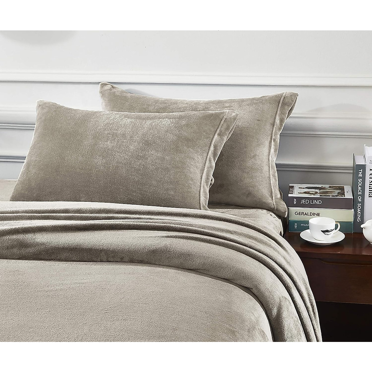 Cozy Fleece Flannel Plush Sheets Queen Size 4 Piece Bedding Set, Warm Fleece Sheets With Deep Pockets 17 inches- Ultra Soft and Cozy, Taupe