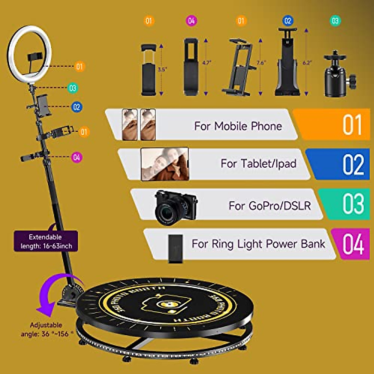 360 Photo Booth Machine for Parties 39.4"(100cm) with Flight Case Custom Logo 3-5 People to Stand Software APP Control, FUTOBOOZ 360 Video Camera Booth Selfie Platform Spin 360 Automatic Slow Motion