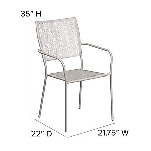 Flash Furniture Commercial Grade Light Gray Indoor-Outdoor Steel Patio Arm Chair with Square Back