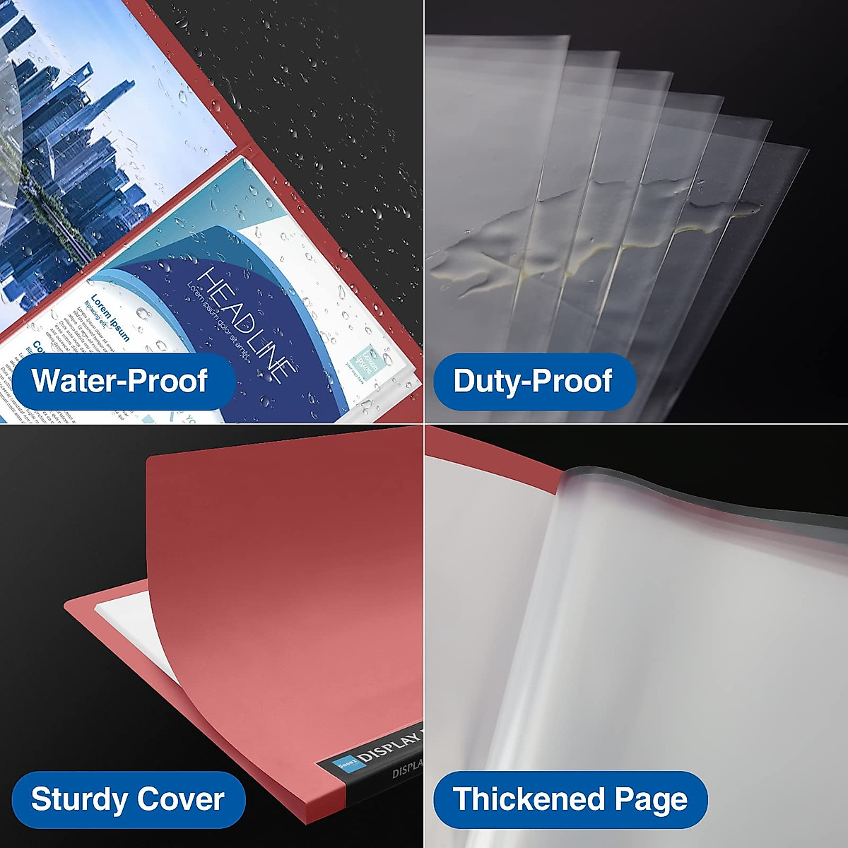 Sooez 30-Pocket Binder with Plastic Sleeves 9x12" (Ruby), Heavy Duty Art Portfolio Folder with Clear Sheet Protectors, Display 60 Pages, Presentation Book for Artwork, Document Organizer Binder