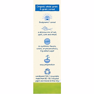 Holle Organic Baby Cereal - Whole Grain, 4-Grain Cereal for Baby - Quick and Easy to Prepare as an Organic Baby Oatmeal for Children Over 6 Months - (6 Pack) With Whole Grain Oat, Spelt, Corn & Wheat