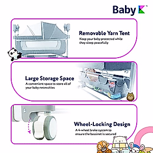 BABY K Electronic Rocking Bedside Bassinet (Grey) - 4 in 1 Automatic Swaying Mesh Baby Bassinet Co Sleeper Crib with 5 Swing Motions, 3 Timer Setting & Bluetooth Music Control for Infant & Toddlers