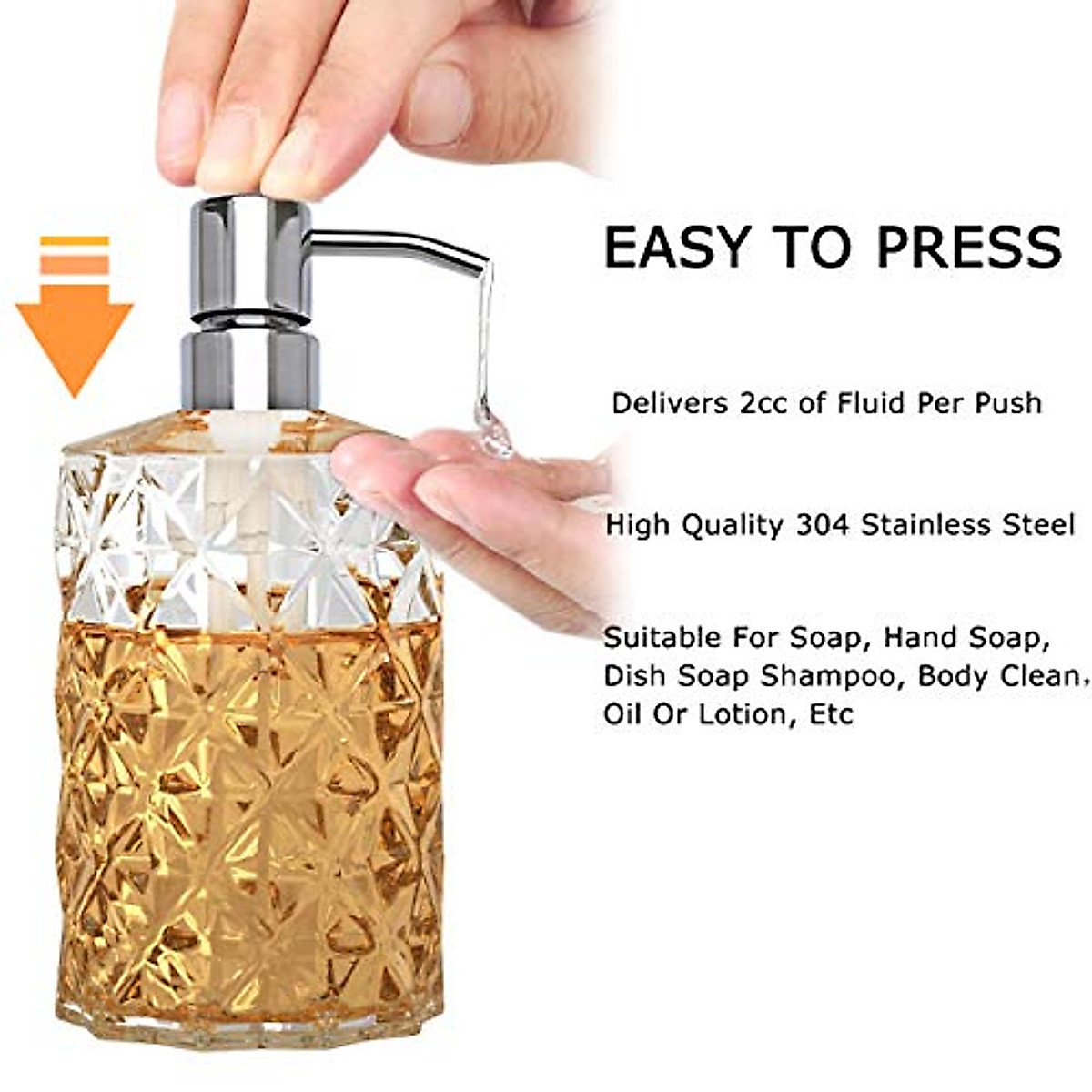 Chrome Soap Dispenser Pump Replacement - Silver 304 Rust Proof Stainless Steel Lotion Dispenser Pumps Replacement for Standard 28/400 Neck Size Regular Mouth Bottles,2 pcs