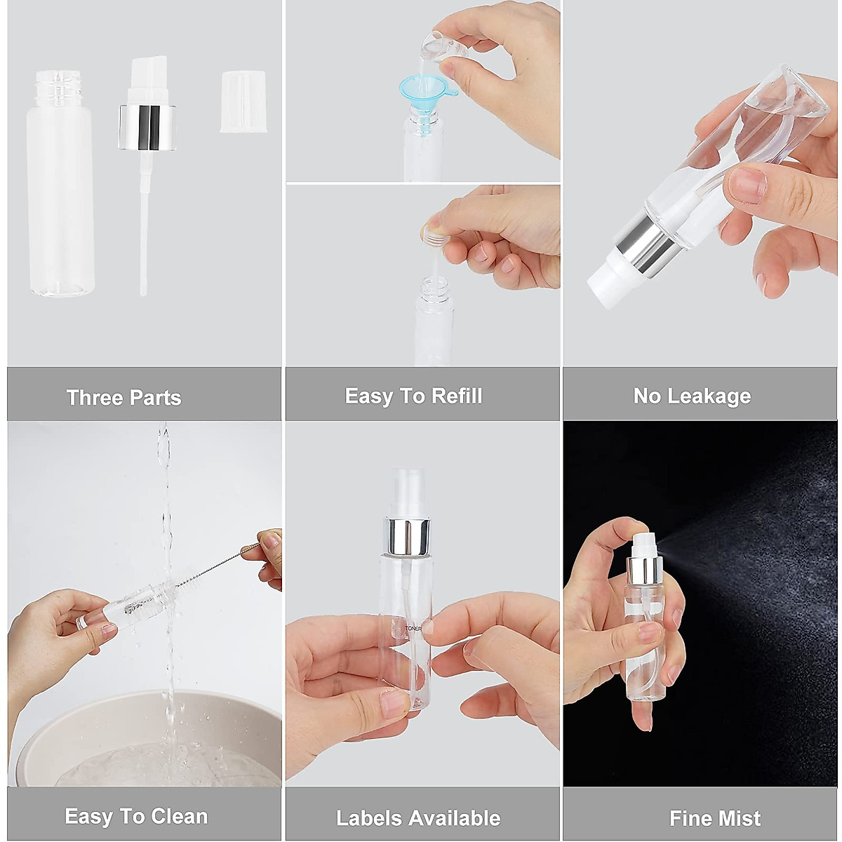 QIUYMEI 19 Pack Travel Bottles Set, Leak Proof Travel Accessories, Refillable Travel Size Toiletries Containers for Shampoo,Sanitizer,Lotions, Skin Care, Makeup Products with TSA Quart Bag