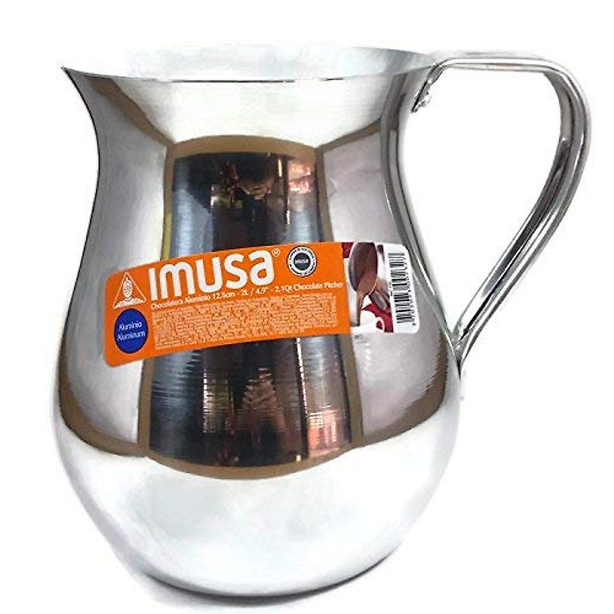 Imusa Aluminum Chocolatera (Hot Chocolate Pitcher). Bundled with a Wooden Chocolate Mixer - Molinillo 14" (2.1 Quart)