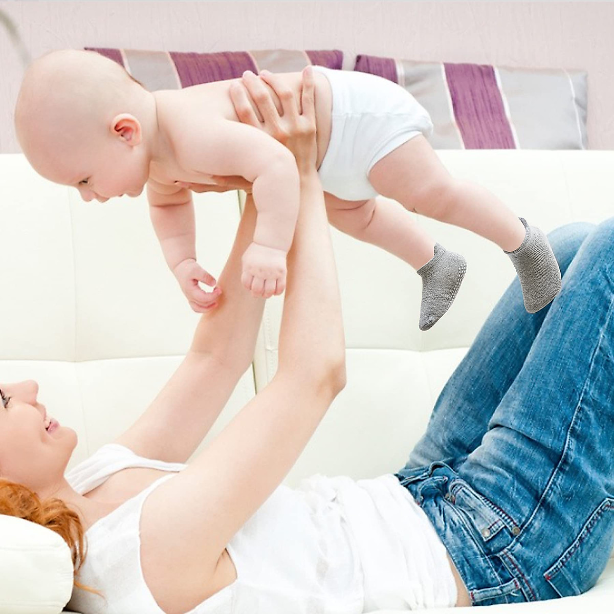 Kepairtia 12 Pair Toddler Socks with Grips Non-skid Baby Boys Girls Kids Cotton Socks