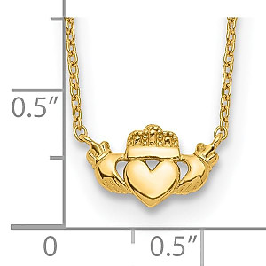 IceCarats 14K Yellow Gold Heart Love Irish Claddagh Celtic Necklace 17 inch Chain Jewelry