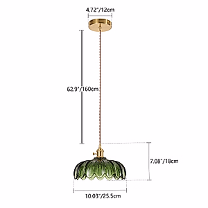 XZHGCEE Glass Pendant Light Vintage Light Fixtures, Glass Pendant Lights Kitchen Island, Gold Pendant Light, Modern Chandelier Pendant Shade Green Light Fixture for Bedroom Hotel Dining Room