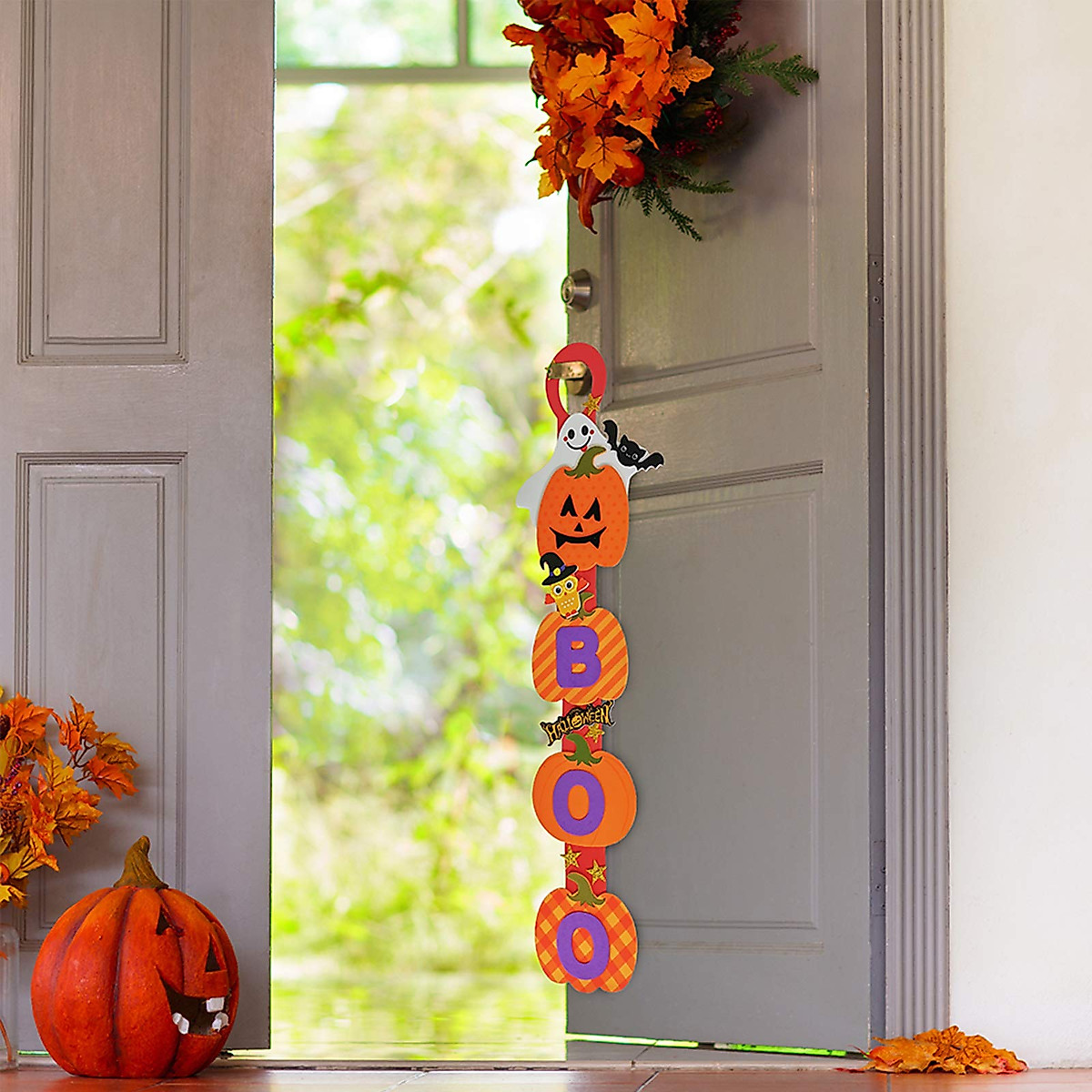 Supla 8 Sets Halloween Craft Kits Fall Kids Crafts DIY Halloween Doorknob Hanger Decorations Art Sets Foam Halloween Pumpkin Ghost Boo Bat Owl Stickers for Kids Halloween Classroom Party Activity