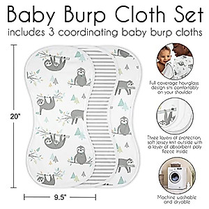 Sweet Jojo Designs Blue Jungle Sloth Baby Boy Girl Absorbent Burp Cloths Infant Newborn Turquoise Grey and Green Tropical Gender Neutral Botanical Leaf Rainforest Animal 3 Pack Set Dribble Drool