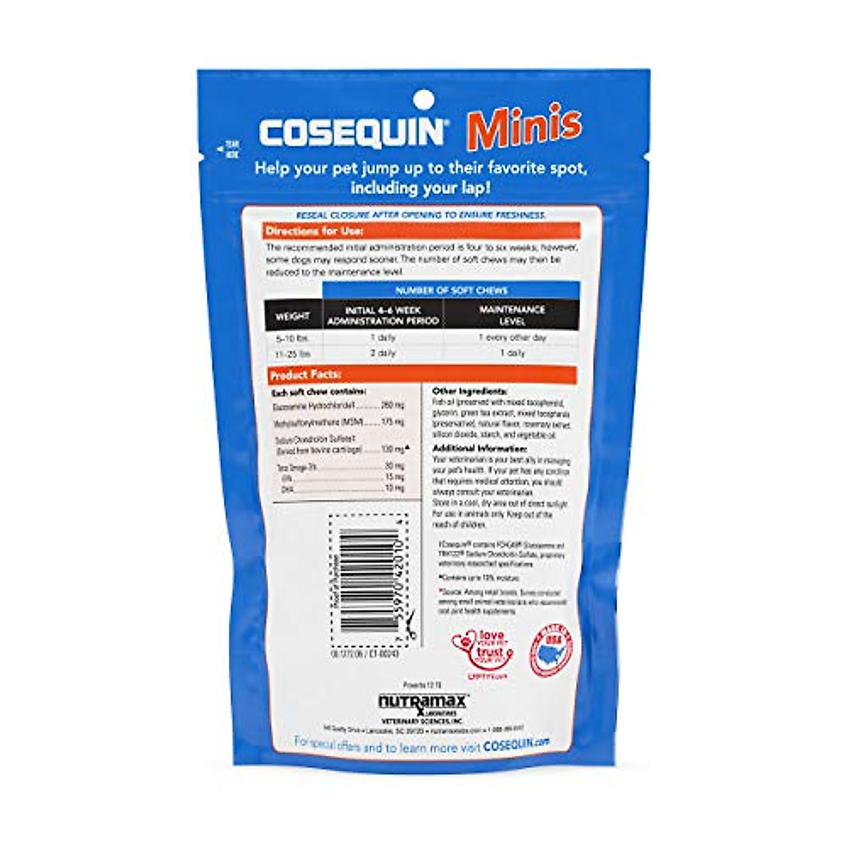 Nutramax Cosequin Minis Maximum Strength Joint Health Supplement - With Glucosamine, Chondroitin, MSM, and Omega-3's, 45 Soft Chews