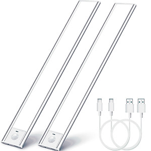Wakodir 69 LED Under Cabinet Lighting, Motion Sensor Cabinet Light with 1800 mAh Battery, Wireless Rechargeable Night Light for Closet, Hallway, Stairs Cabinet, Kitchen, Wardrobe, Cupboard - 2 Pack