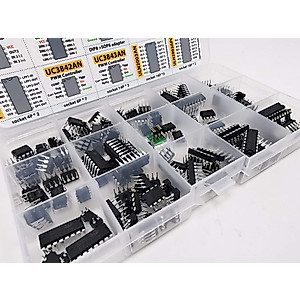 XL IC Chip Assortment 150 pcs, opamp, oscillator, pwm, PC817, NE555, LM358, LM324, JRC4558, LM393, LM339, NE5532, LM386, TDA2030, TDA2822, PT2399, UC3842, UC3843, ULN2003, ULN2803, 7660, Sockets