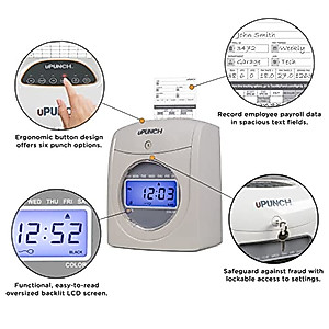 uPunch Calculating Time Clock Bundle with 200 Cards, 3 Ribbons, 2 Time Card Racks, & 2 Keys (HN4500)