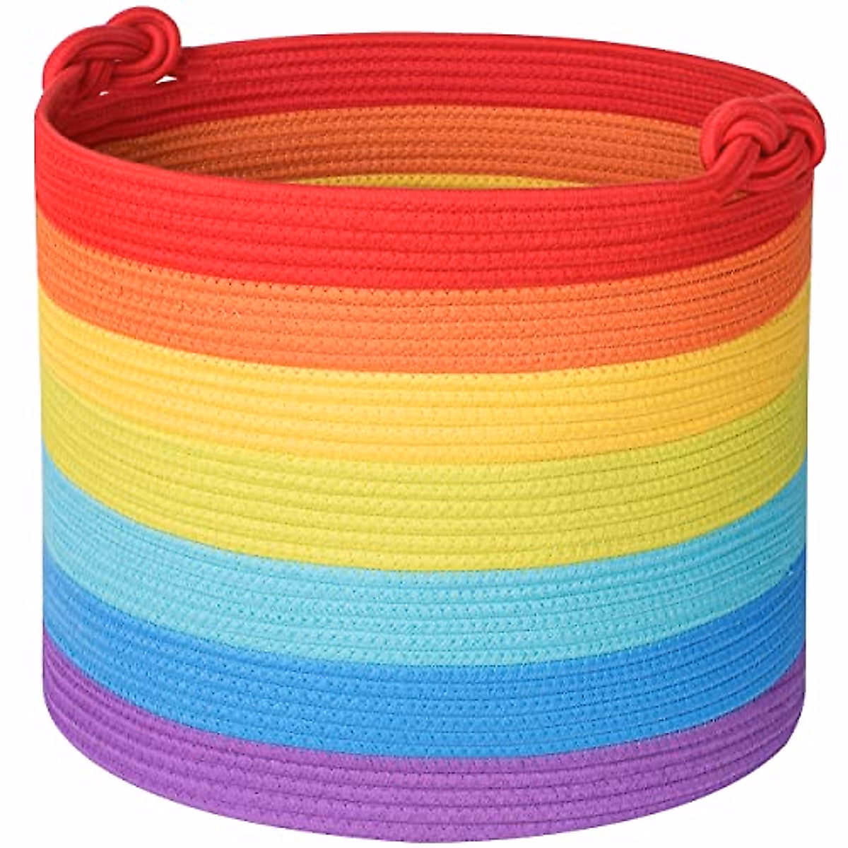 MINTWOOD Design 15 x 14.2 Inches Woven Cotton Rope Storage Basket, Stuffed Toy Basket Bin, Laundry Basket Hamper, Nursery Basket, Dog Toy Basket, Blanket Basket, Gift Basket, Rainbow
