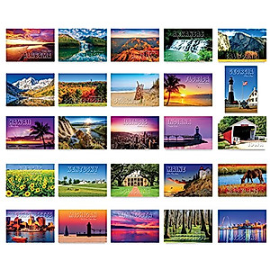 AMERICA THE BEAUTIFUL postcard set. 50 modern post cards variety pack. These postcards depict all fifty states of the United States of America. Made in USA.